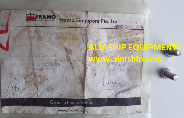 BOLT HEXAGON ID 111450 FOR FRAMO SD125/SD150 | ALM SHIP EQUIPMENTS